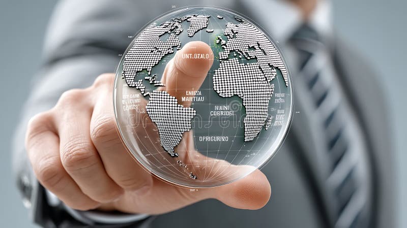 Businessman Touching Transparent Global Sphere Map, Digital Network ...