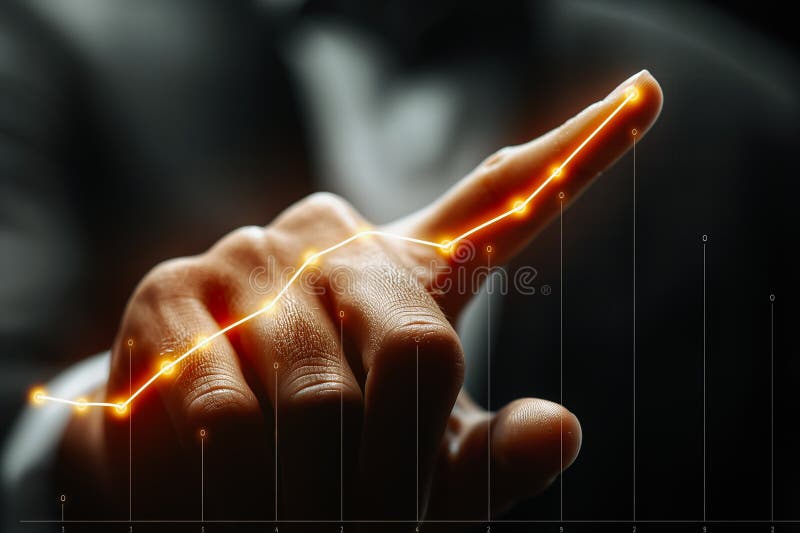 Businessman Touching an Upward Trend Line on a Virtual Chart. Stock ...