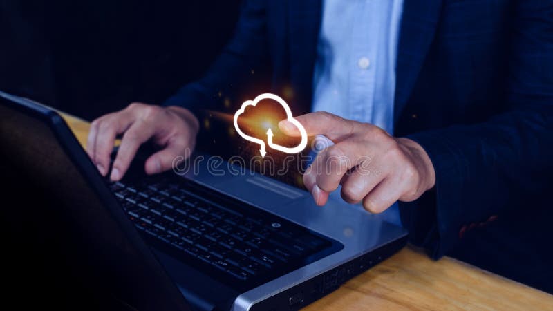 Businessman Touching Virtual Cloud Computing To Transfer Database ... Businessman Touching Virtual Cloud Computing To Transfer Database ...