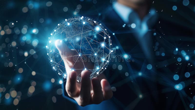 Businessman Touching Virtual Display To Connect Digital Software of ...