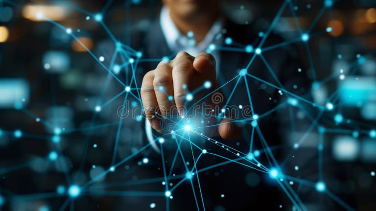 Businessman Touching Virtual Display To Connect Digital Software of ...