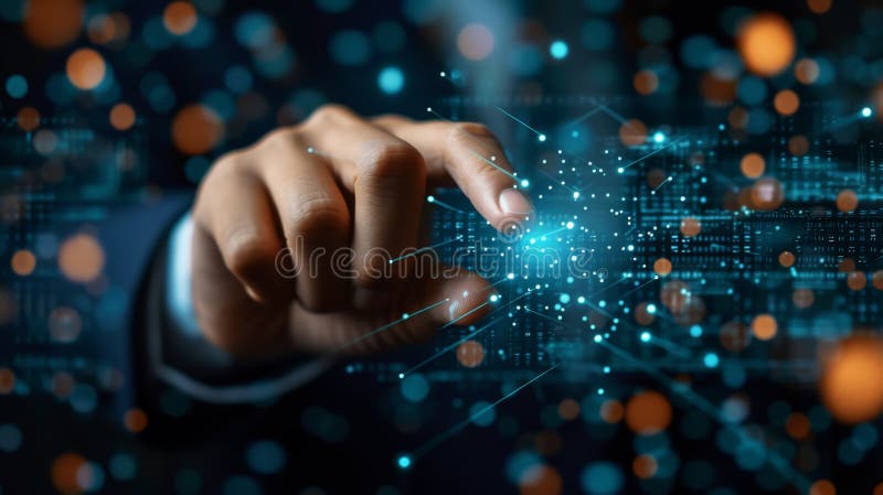 Businessman Touching Virtual Display To Connect Digital Software of ...