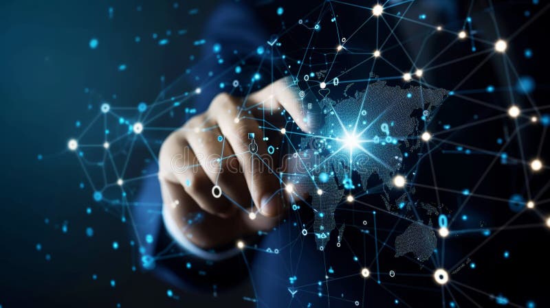 Businessman Touching Virtual Display To Connect Digital Software of ...