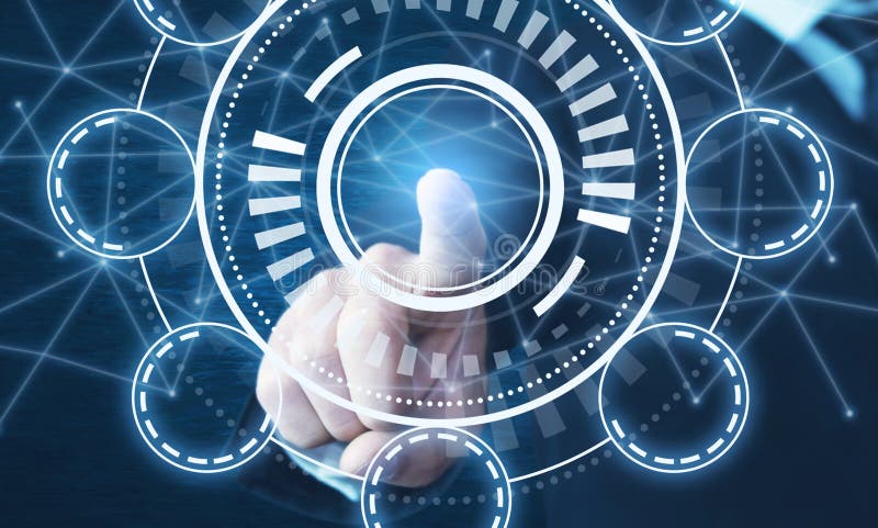 Businessman Touching Virtual Interface Button. Internet. Innovation ...