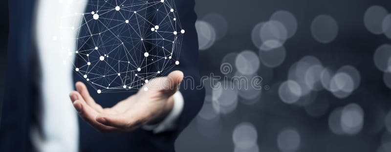 Businessman Touching Virtual Screen with Cyber Icon Stock Photo - Image ...
