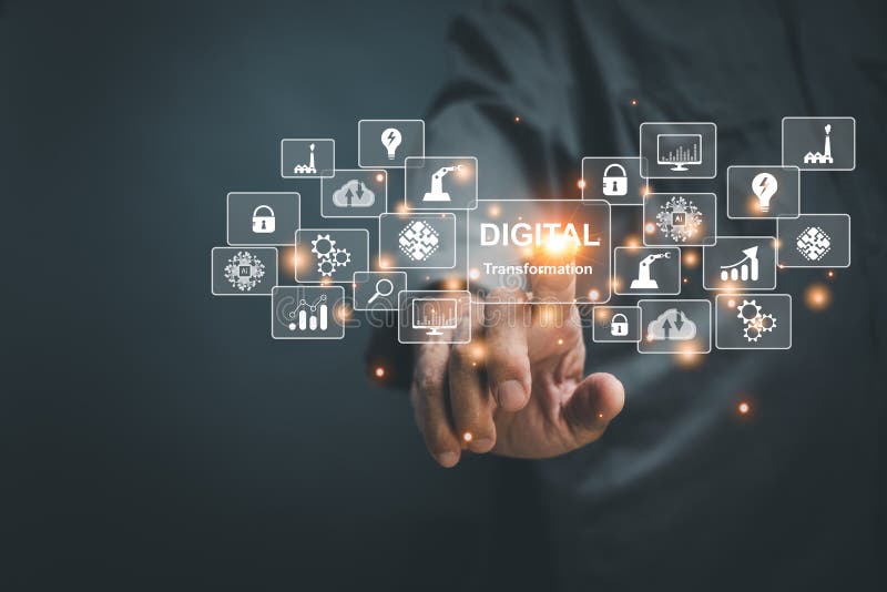 Businessman Touching Virtual Screen for Digitalization Stock Photo ...