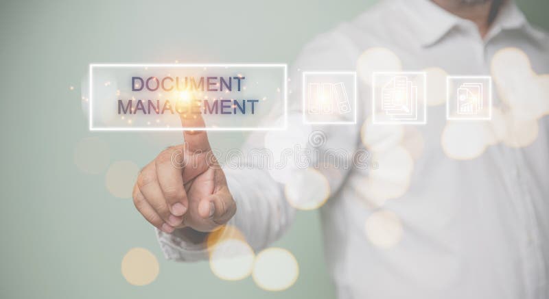 Businessman Touching the Virtual Screen. Document Management, the ...