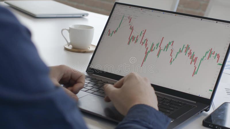 Businessman Traider Work at Laptop with Stock Market Trading Terminal ...