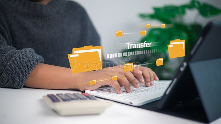 Businessman Transferring Digital Files Online, Cloud Storage and Data ...