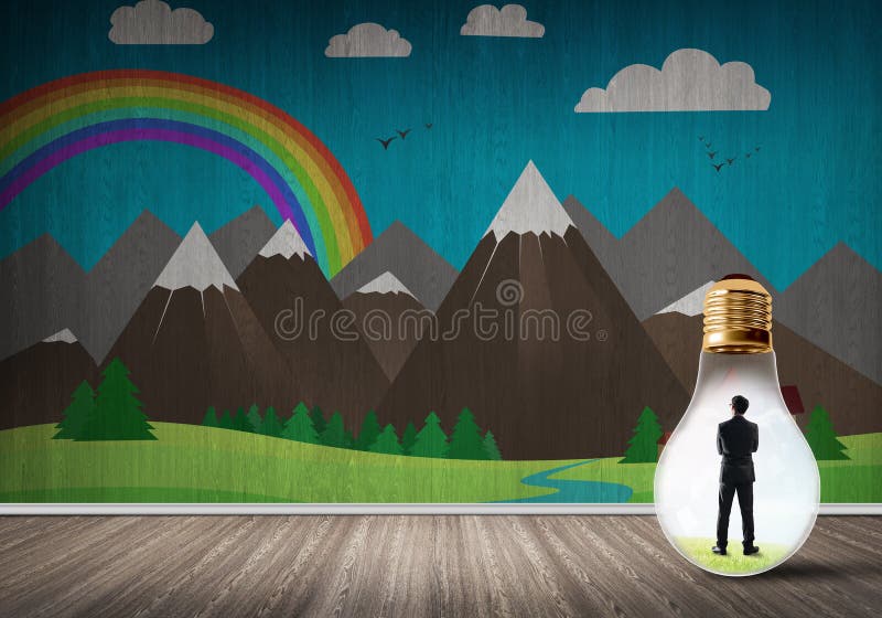 Businessman Trapped in Bulb Stock Image - Image of idea, color: 211764053