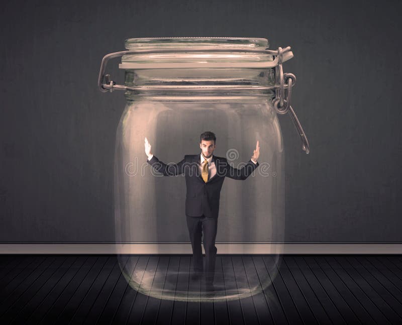 Businessman Trapped into a Glass Jar Concept Stock Photo - Image of ...