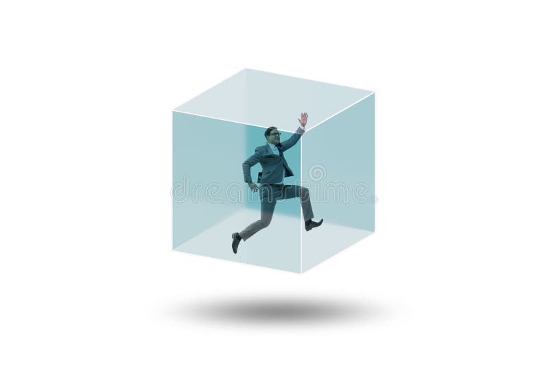 Businessman Trapped in Transparent Glass Cube Stock Image - Image of ...