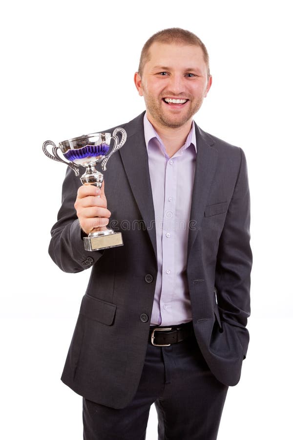 Business Man Holding a Trophy Stock Image - Image of smiling, north ...