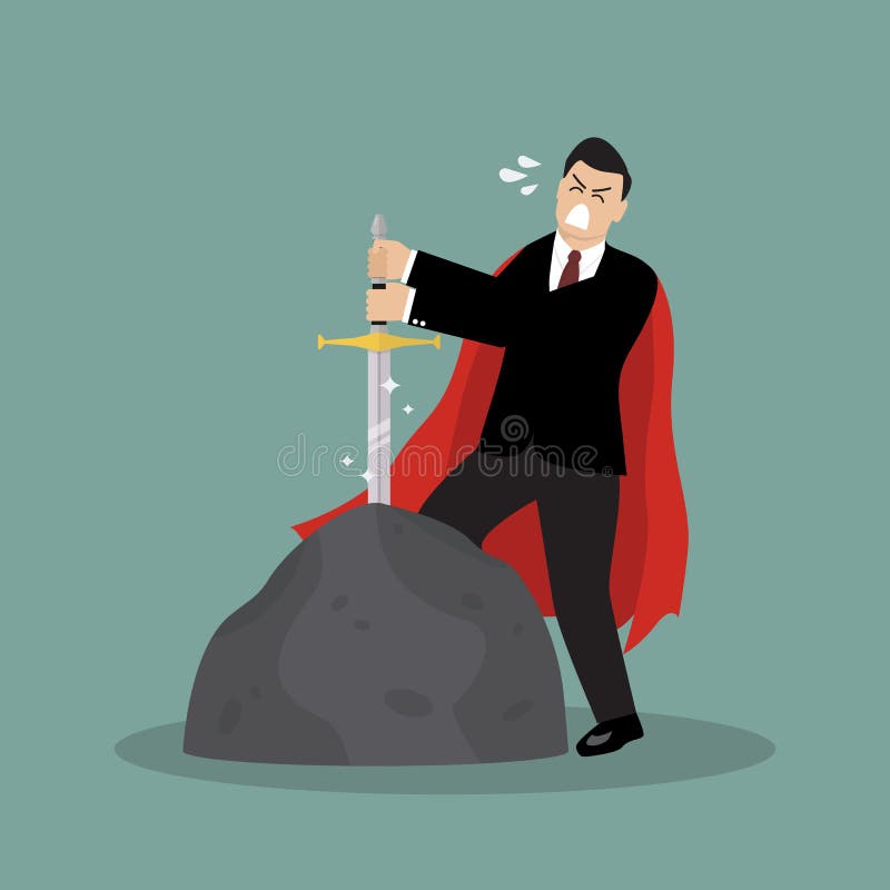 Businessman Try To Pull Sword from Stone Stock Vector - Illustration of ...