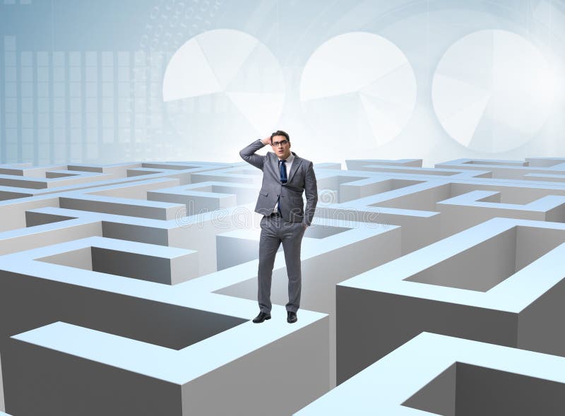 Businessman Trying To Escape from Maze Stock Photo - Image of ...