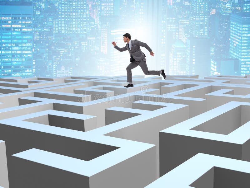 Businessman Trying To Escape from Maze Stock Photo - Image of escape ...