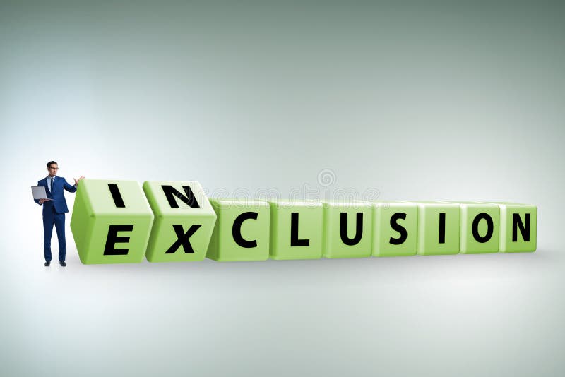 Inclusion or Exclusion Symbol. Businessman Turns Wooden Cubes and ...