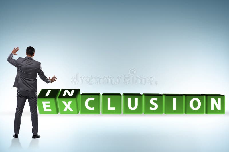 Inclusion or Exclusion Symbol. Businessman Turns Wooden Cubes and ...