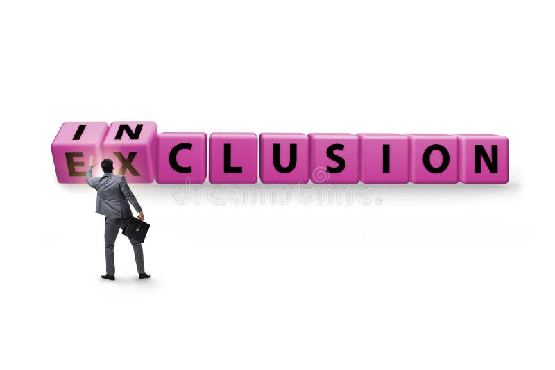 Inclusion or Exclusion Symbol. Businessman Turns Wooden Cubes and ...