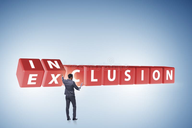 Inclusion or Exclusion Symbol. Businessman Turns Wooden Cubes and ...