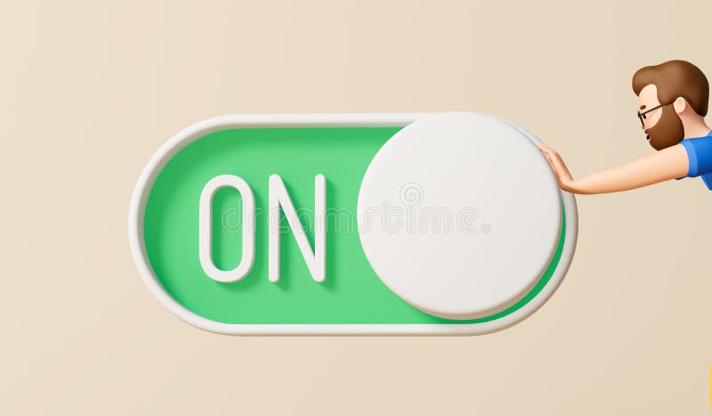 A Businessman Turning on an on Off Toggle Switch. 3D Rendering Stock ...