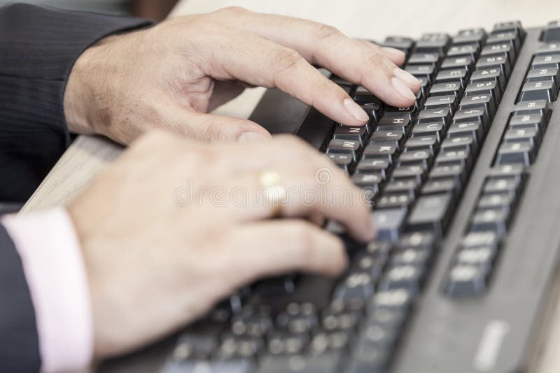 Close-up Hands of Man on Computer Keyboard Stock Image - Image of hand ...