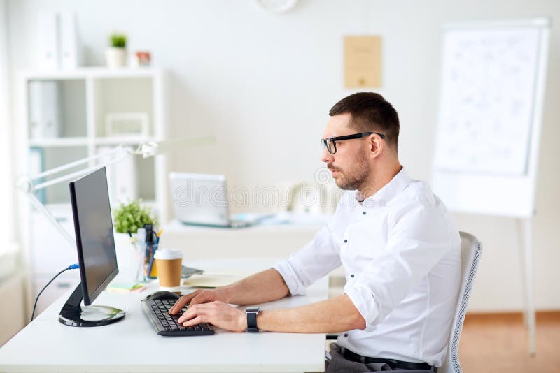 Businessman Typing on Computer Keyboard at Office Stock Photo - Image ...