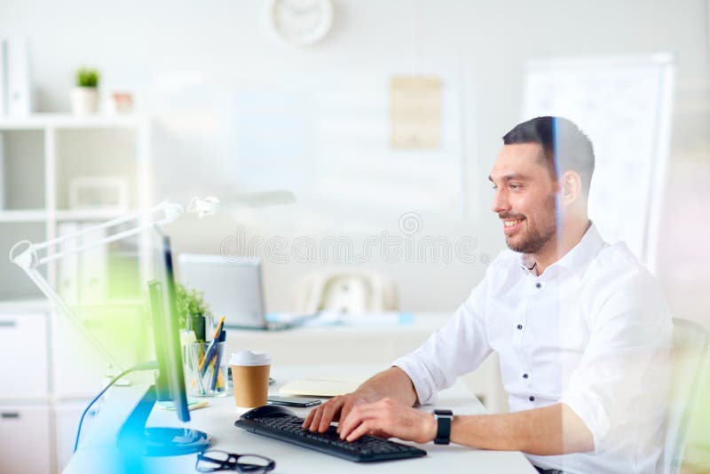 Businessman Typing on Computer Keyboard at Office Stock Photo - Image ...
