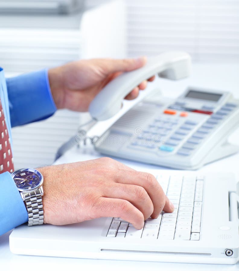 Busy Business People Analyzing Business Data and Calling Customers ...