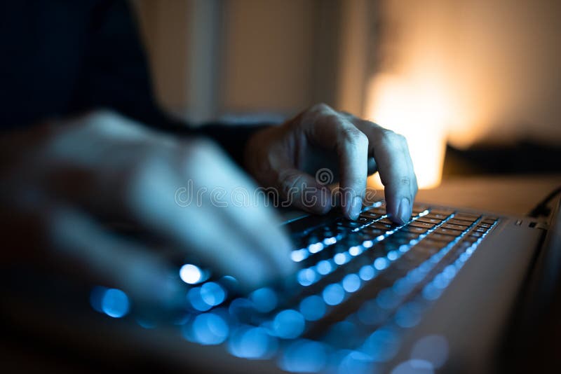 Businessman Typing Recent Updates on Lap Top Keyboard on Desk. Man in ...