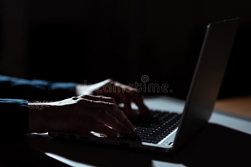 Businessman Typing Recent Updates on Lap Top Keyboard on Desk. Man in ...