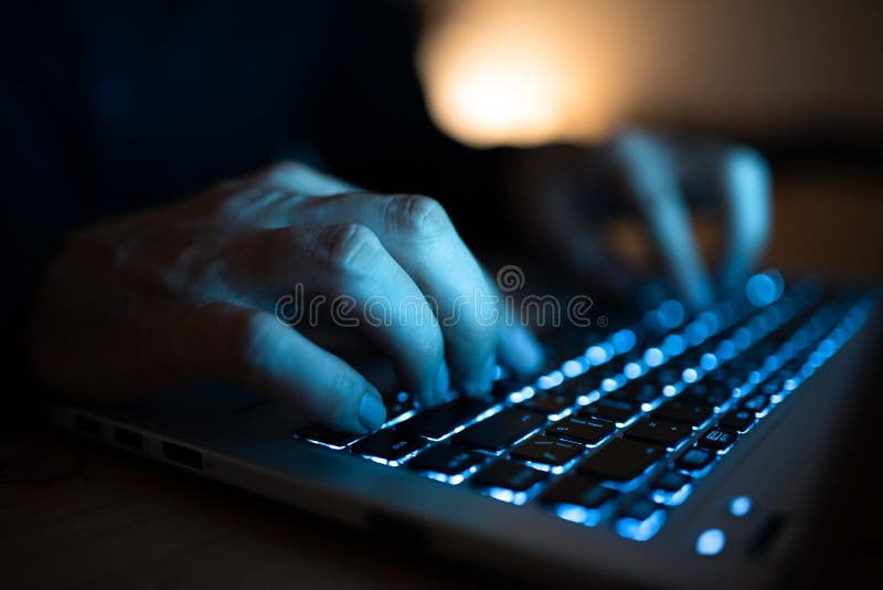 Businessman Typing Recent Updates on Lap Top Keyboard on Desk. Man in ...
