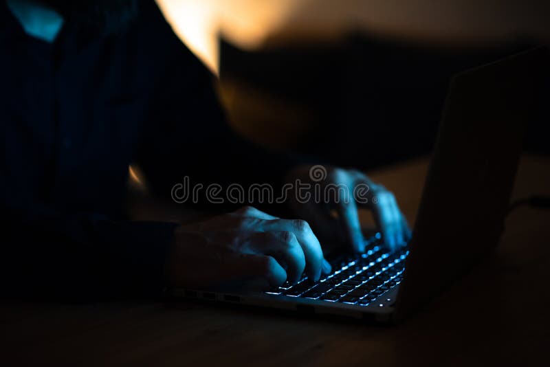 Businessman Typing Recent Updates on Lap Top Keyboard on Desk. Man in ...