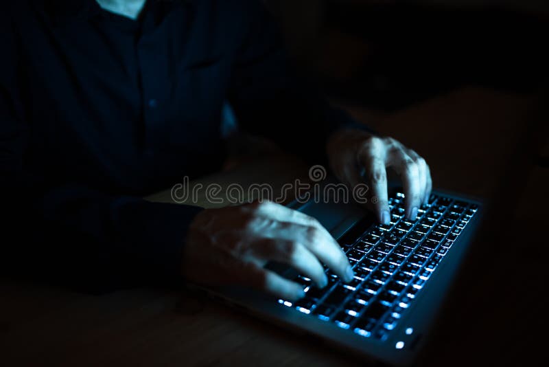 Businessman Typing Recent Updates on Lap Top Keyboard on Desk. Man in ...