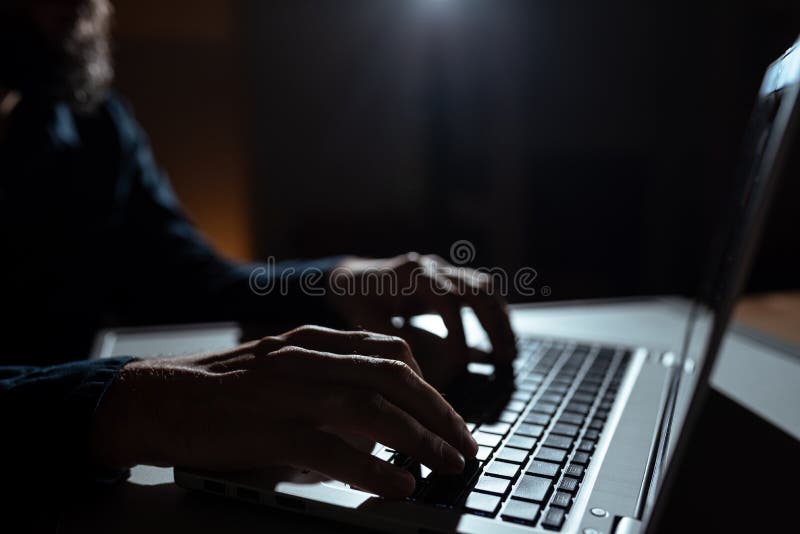 Businessman Typing Recent Updates on Lap Top Keyboard on Desk. Man in ...