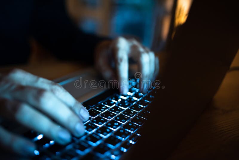 Businessman Typing Recent Updates on Lap Top Keyboard on Desk. Man in ...