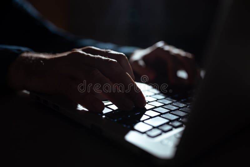 Businessman Typing Recent Updates on Lap Top Keyboard on Desk. Man in ...