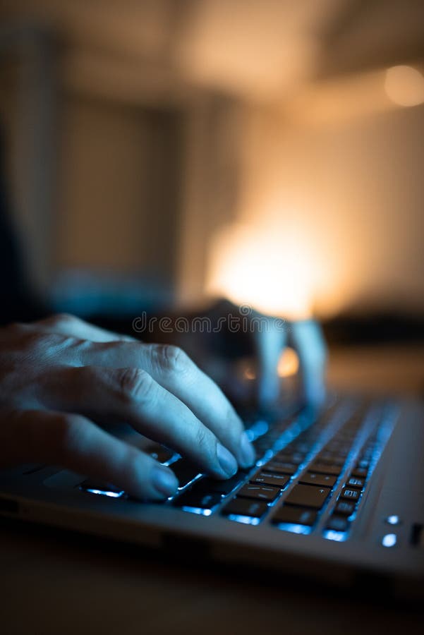 Businessman Typing Recent Updates on Lap Top Keyboard on Desk. Man in ...