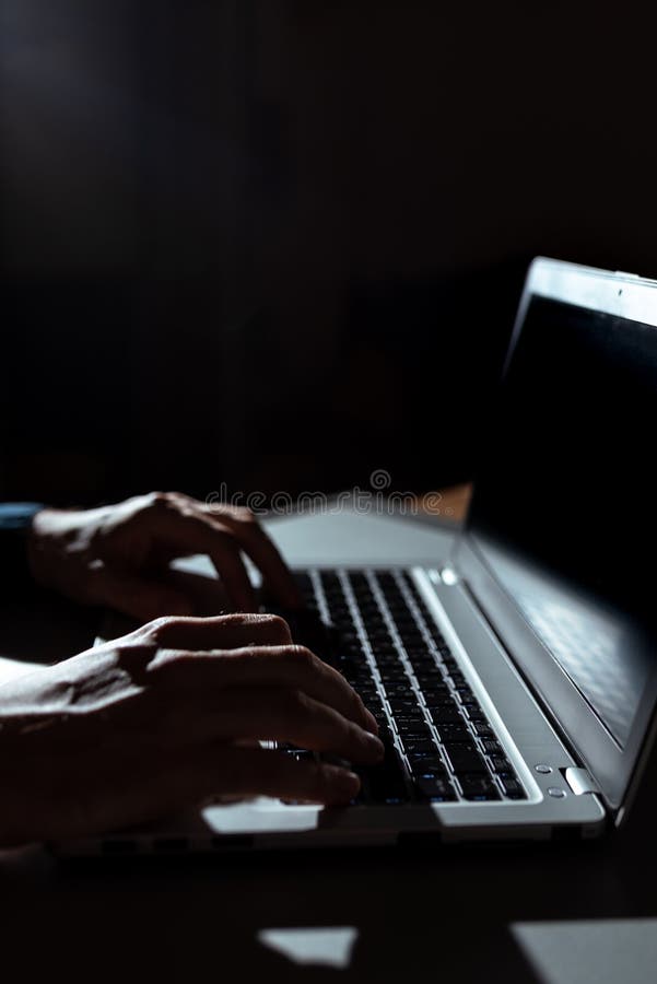 Businessman Typing Recent Updates on Lap Top Keyboard on Desk. Man in ...