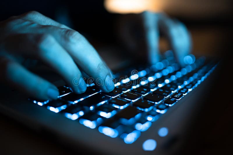Businessman Typing Recent Updates on Lap Top Keyboard on Desk. Man in ...