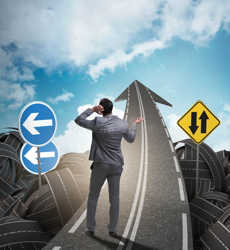 Businessman in Uncertainty Concept on Road Intersection Crossroa Stock ...