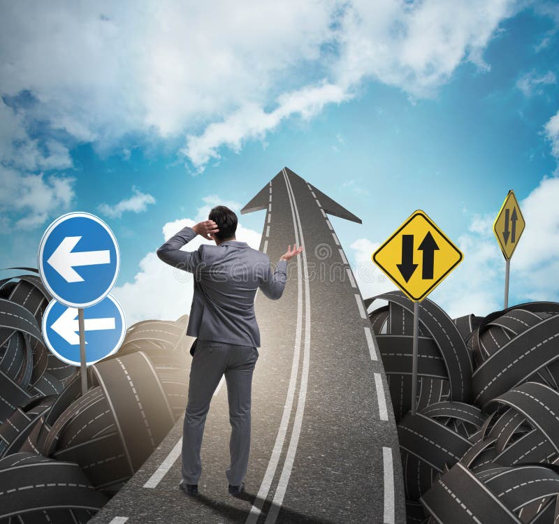 Businessman in Uncertainty Concept on Road Intersection Crossroa Stock ...