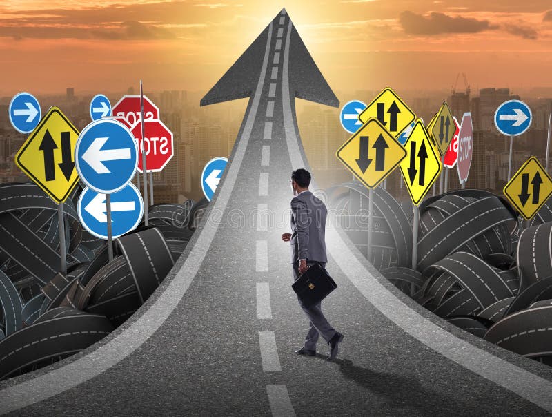 Businessman in Uncertainty Concept on Road Intersection Crossroa Stock ...