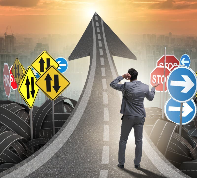 Businessman in Uncertainty Concept on Road Intersection Crossroa Stock ...