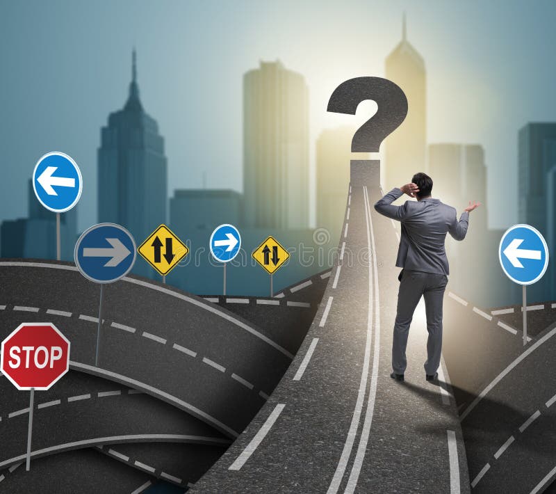 Businessman in Uncertainty Concept on Road Intersection Crossroa Stock ...