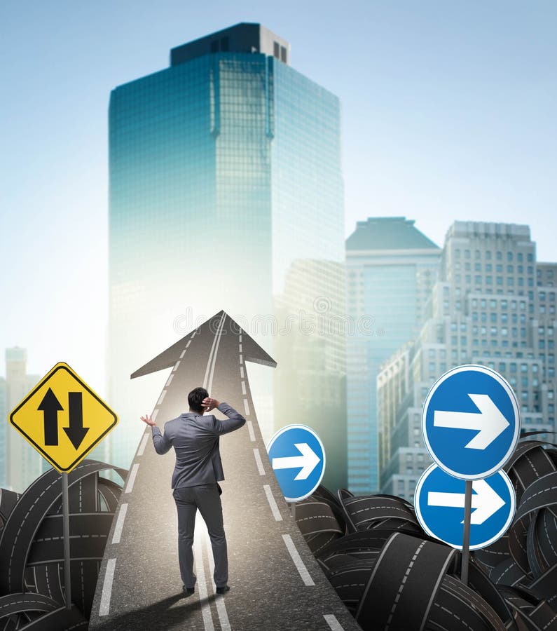 Businessman in Uncertainty Concept on Road Intersection Crossroa Stock ...