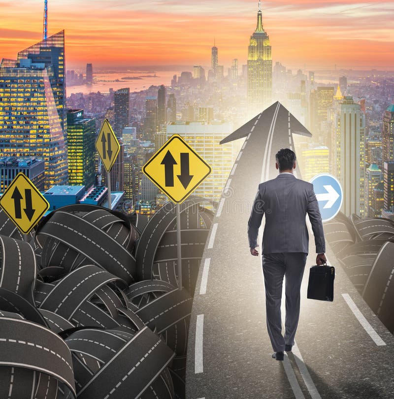 Businessman in Uncertainty Concept on Road Intersection Crossroa Stock ...