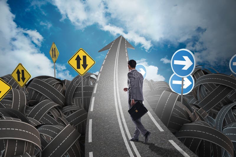 Businessman in Uncertainty Concept on Road Intersection Crossroa Stock ...
