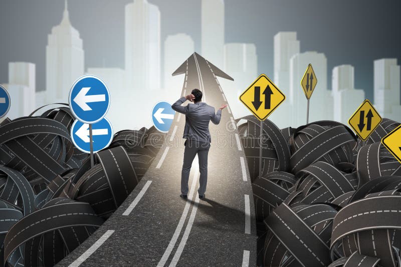 Businessman in Uncertainty Concept on Road Intersection Crossroa Stock ...