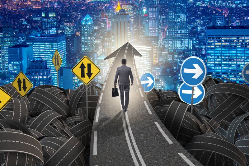 Businessman in Uncertainty Concept on Road Intersection Crossroa Stock ...